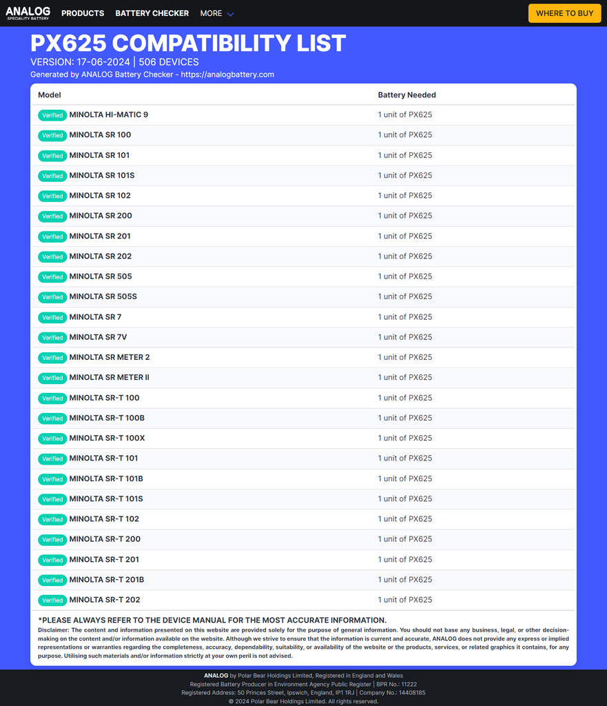1.35V PX625 Mercury Battery Replacement (PX13, H-D, MR-9, E-625N ...