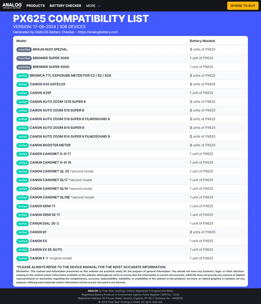 1.35V PX625 Mercury Battery Replacement (PX13, H-D, MR-9, E-625N ...