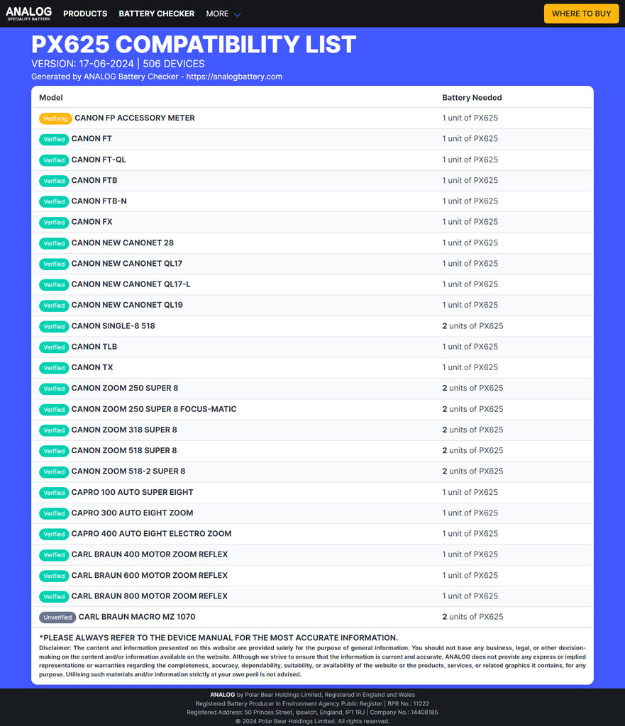 1.35V PX625 Mercury Battery Replacement (PX13, H-D, MR-9, E-625N ...