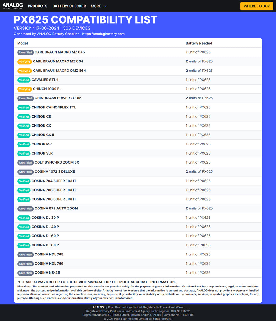 1.35V PX625 Mercury Battery Replacement (PX13, H-D, MR-9, E-625N ...