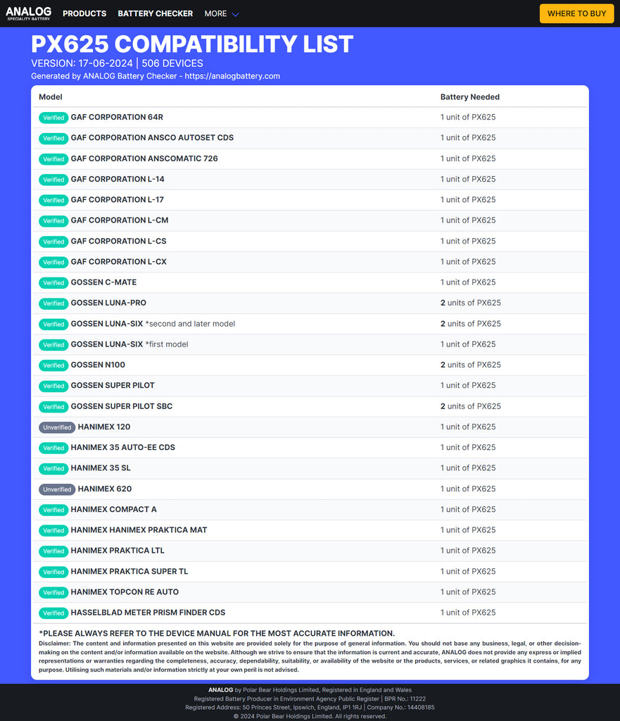 1.35V PX625 Mercury Battery Replacement (PX13, H-D, MR-9, E-625N ...