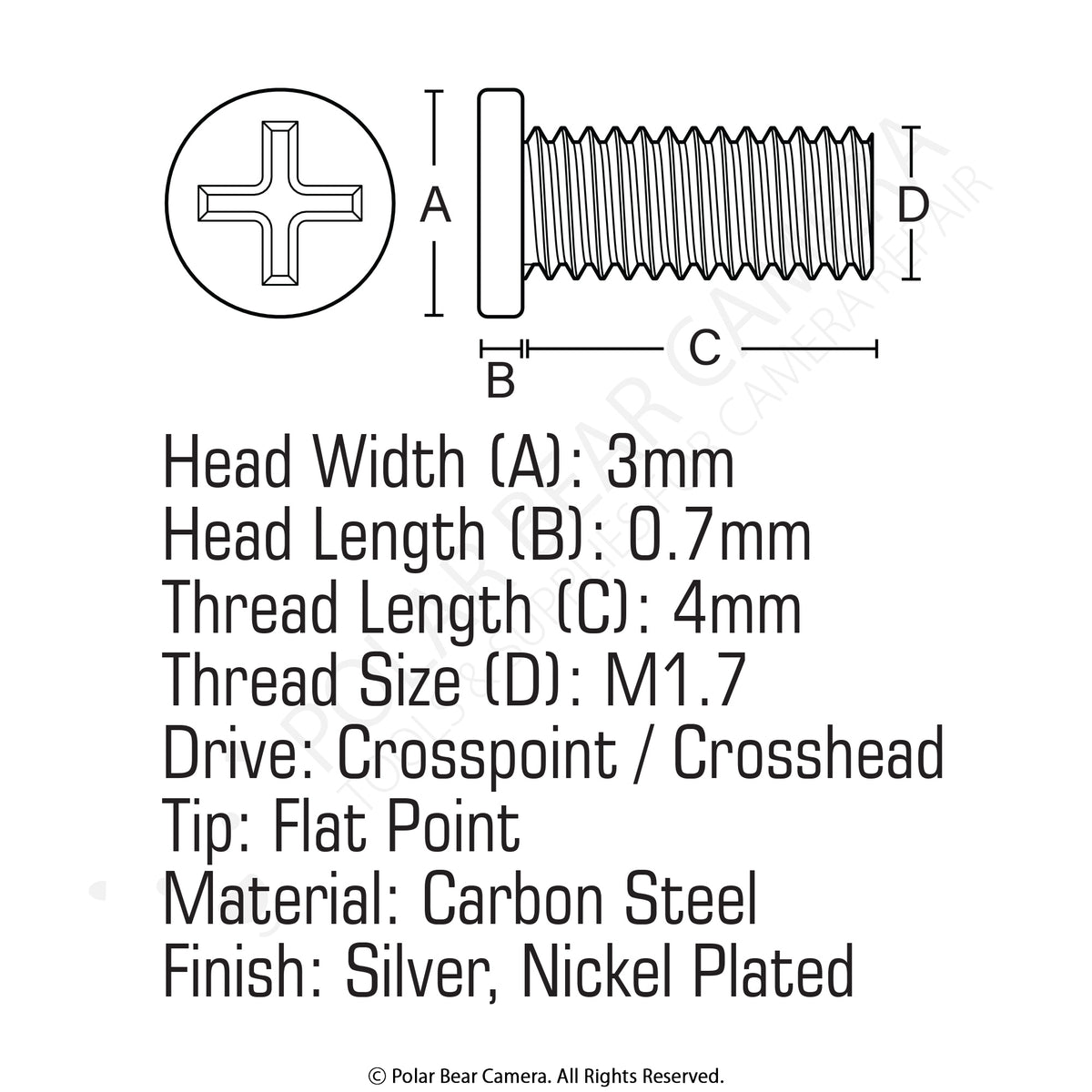 JIS Micro Profile Screw M1.7 x 4mm (Head 3x0.7) Cross Point for Camera ...