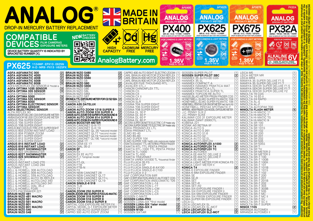1.35V PX625 Mercury Battery Replacement (PX13, H-D, MR-9, E-625N ...