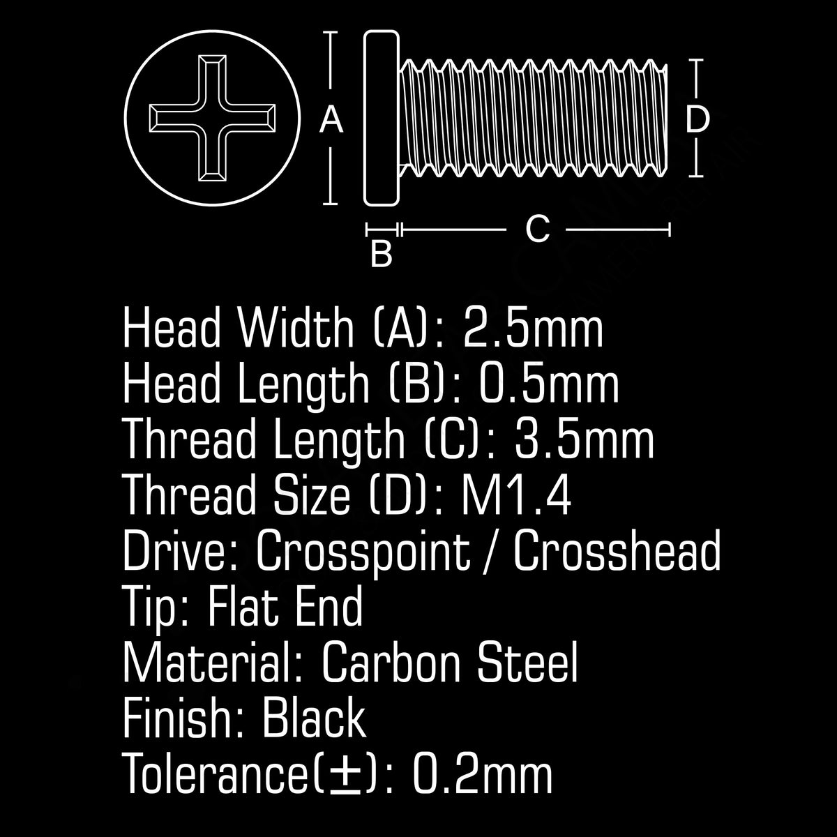 JIS Micro Profile Screw M1.4 x 3.5mm Black (Head 2.5x0.5) Cross Point ...
