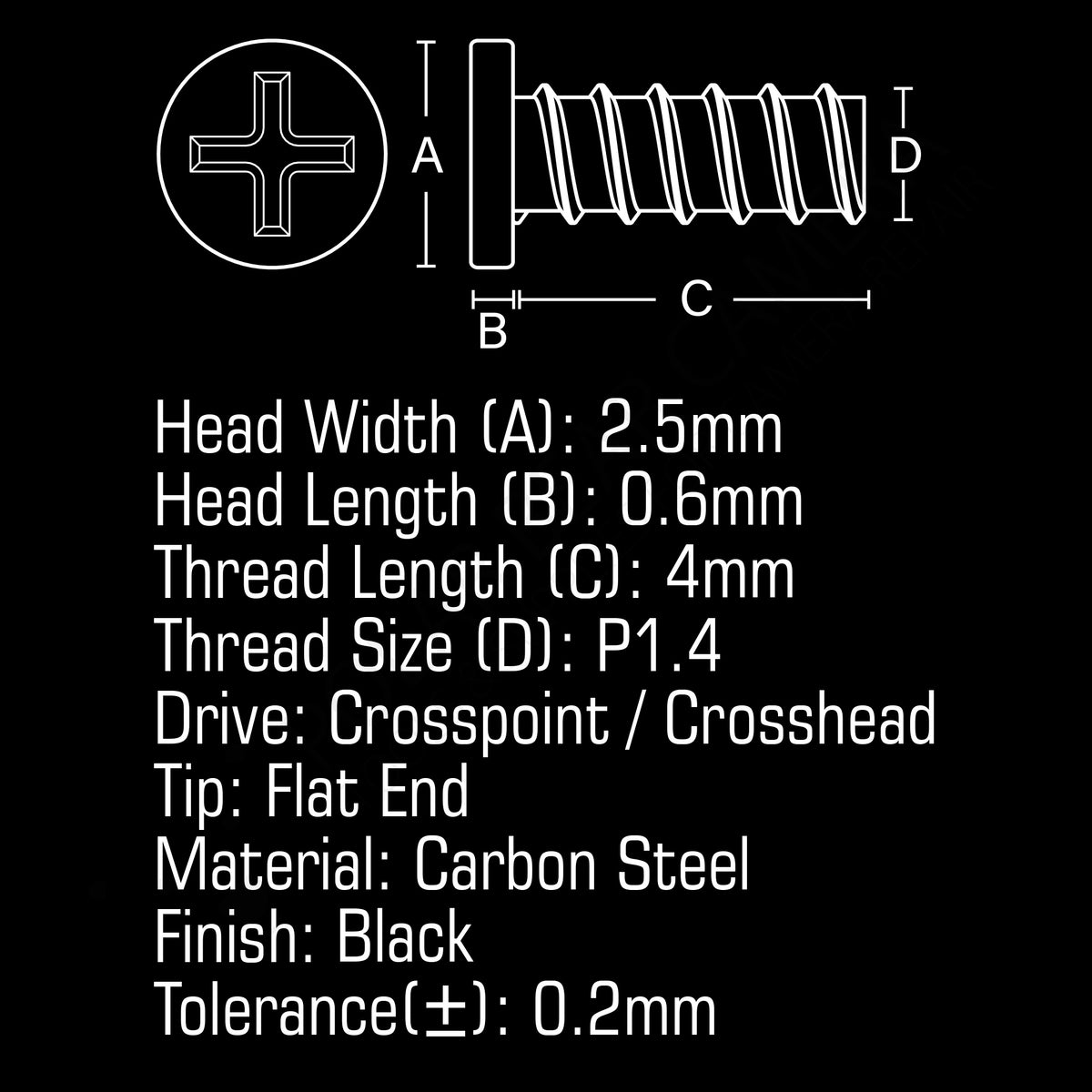 Micro Profile Screw P1.4 x 4mm Black (Head 2.5x0.6) P-type Self-Tapping ...