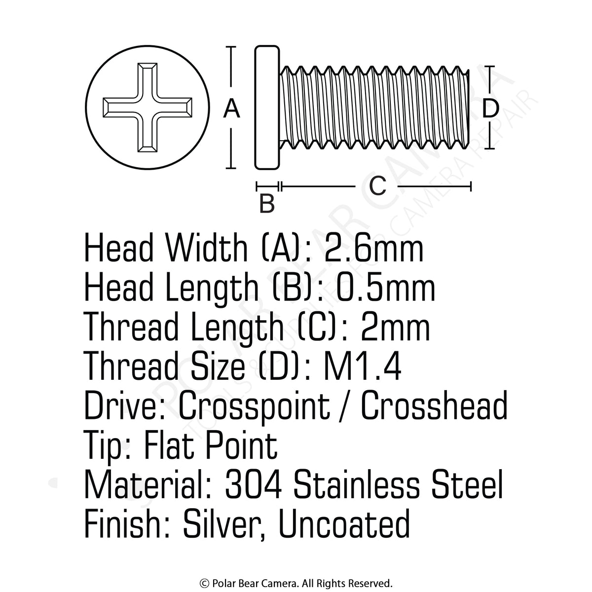 JIS Micro Profile Screw M1.4 x 2mm (Head 2.6x0.5) Stainless Steel Cros ...